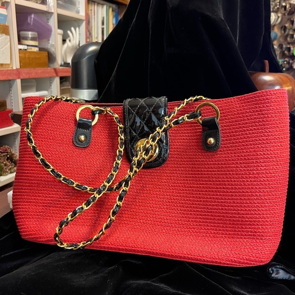 Bags | Candy Apple Red Straw Shoulder Bag | Poshmark